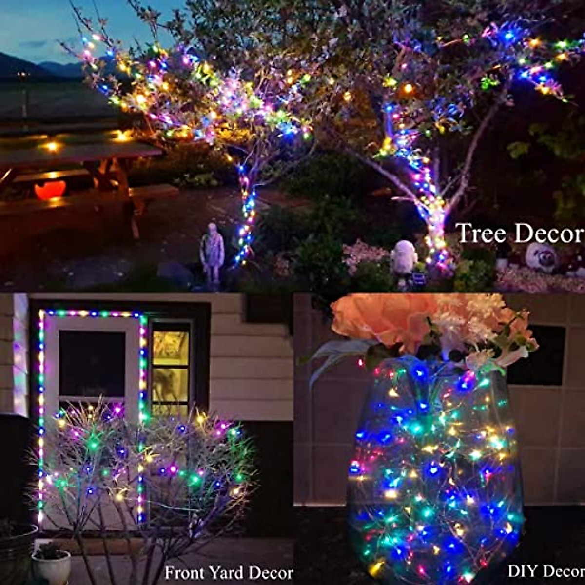 QITONG 2 Pack Upgraded PVC Solar Fairy Lights, Each 33ft 100 LED Multicolor Solar String Lights Outdoor Waterproof, 8 Modes Solar Christmas Twinkle Lights