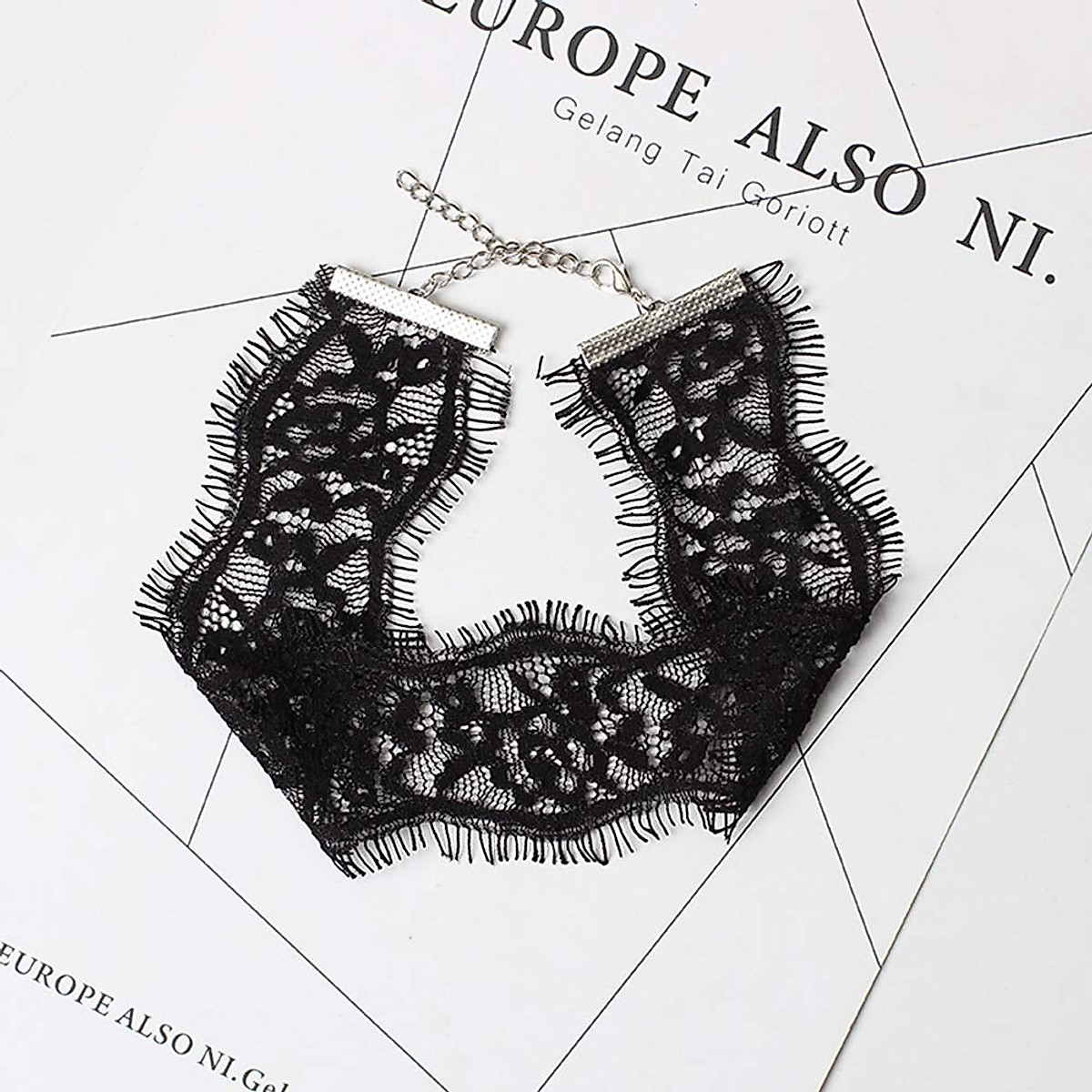 fxmimior Dainty Black and White Lace Punk Boho Choker Necklaces Minimalist Necklace Chain Jewelry for Women 2 Pcs