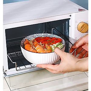 Houlu 60 oz Pho Bowls, Large Soup Bowl, Japanese Ramen Bowl Set, 8 inches Big Porcelain Bowls Set of 3, Leaf Patterns