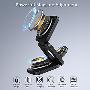 LULULOOK Charging Station for Apple Multiple Devices, Foldable 3 in 1 Charger 15W Aluminum Mag-Safe Travel Charger for iPhone 15 14 13 12 Pro/Max/Plus, 5W Fast Charging for Apple Watch, AirPods