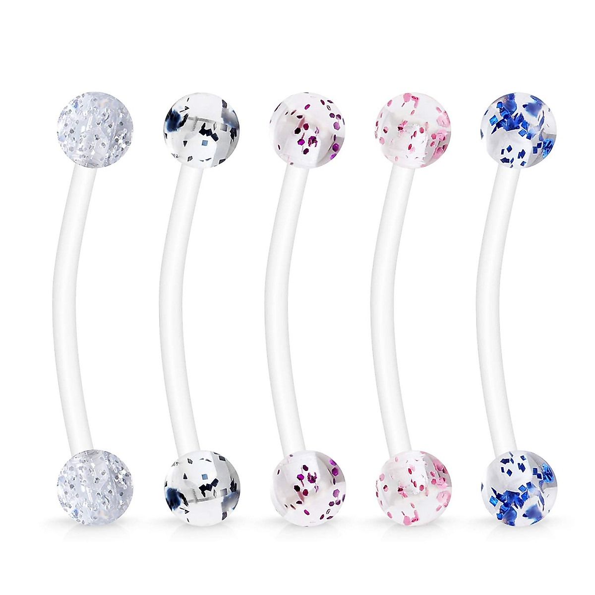 Ruifan 5PCS Pregnancy Sport Maternity Clear Flexible Bioplast 14G Belly Navel Button Ring Body Jewelry Piercing Retainer 1Inch (25mm) Glitter