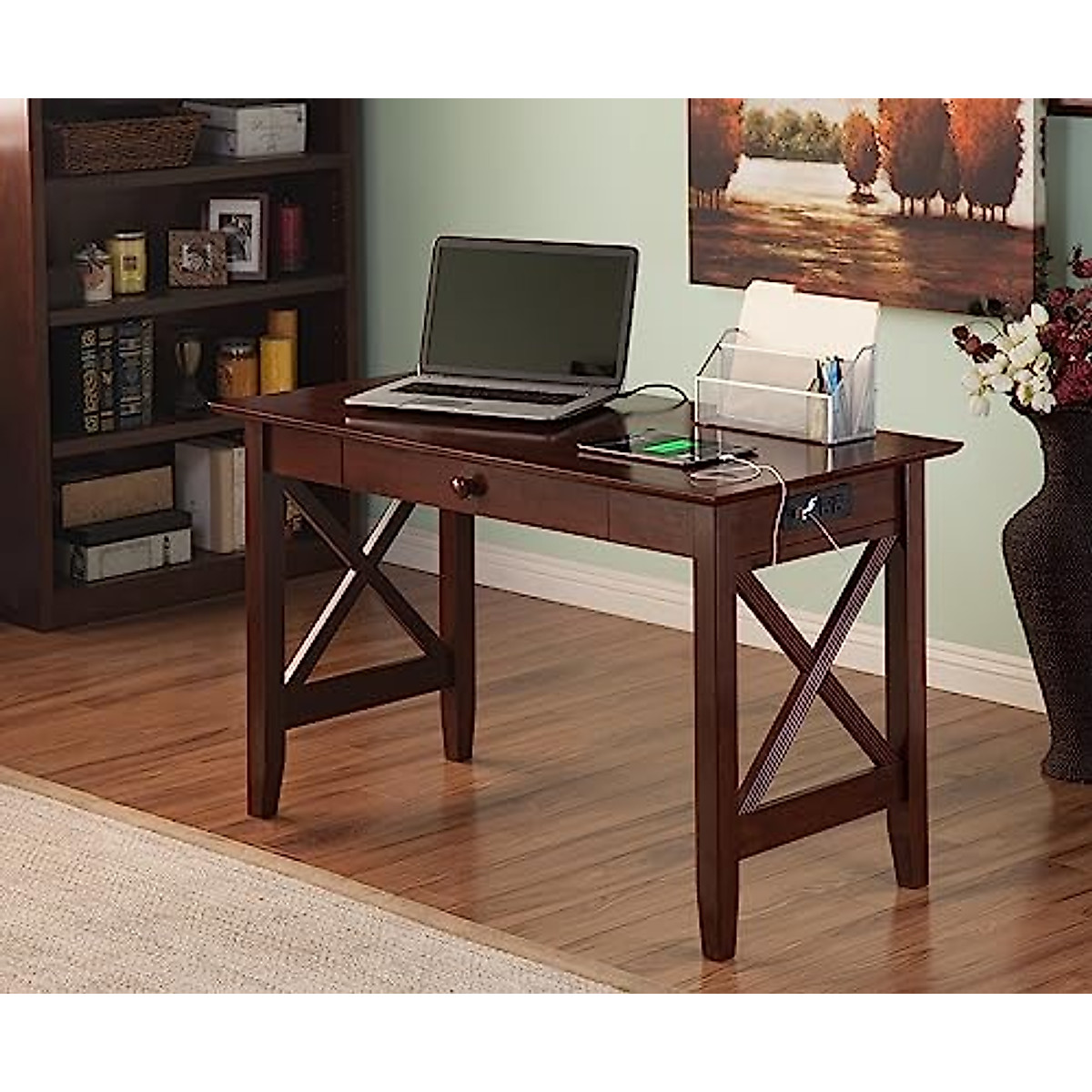 AFI Lexi Desk with Drawer and Charging Station, Walnut