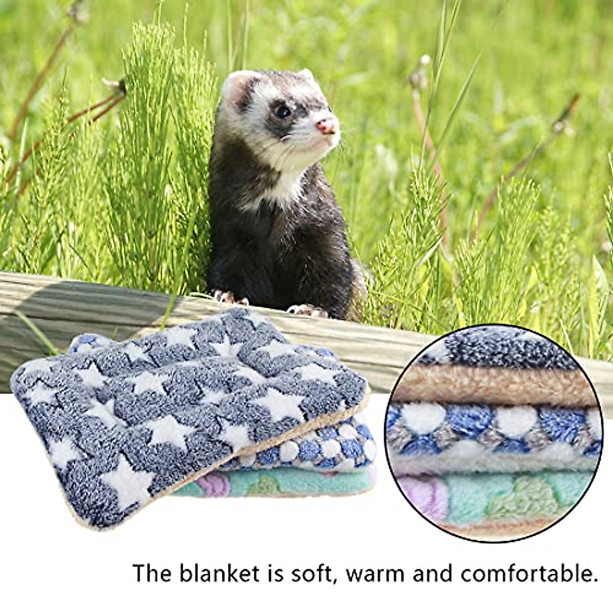 G YITENG 3 Pc Small Animal Plush Bed Mat,Warm Fluffy Kitten Puppy Blanket,Fleece Sleep Pad for Ferrets Hamster, Rabbit Bed Guinea Pig Bed (Large:19 x 12in, Set-G)