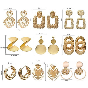 LANTAI 12 Pairs Fashion Statement Earrings Boho Geometric Dangle Earrings Gold Hoop Earrings for Women Gift Jewelry