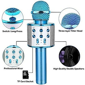 huxspoo Wireless Bluetooth Karaoke Microphone,Rechargeable Kids Microphone Karaoke Machine - Best Gifts for Kids Adults (Blue)