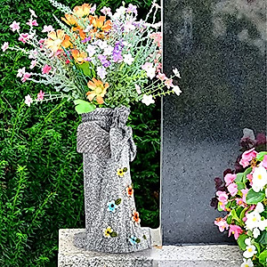 MIBUNG Cemetery Grave Flower Vase with Spikes, Solar Powered Praying Angel Statue Vase Holder with Stakes for Headstone Gravesite Decorations, Memorial Stone, Garden Yard Lawn Decor, Sympathy Gifts