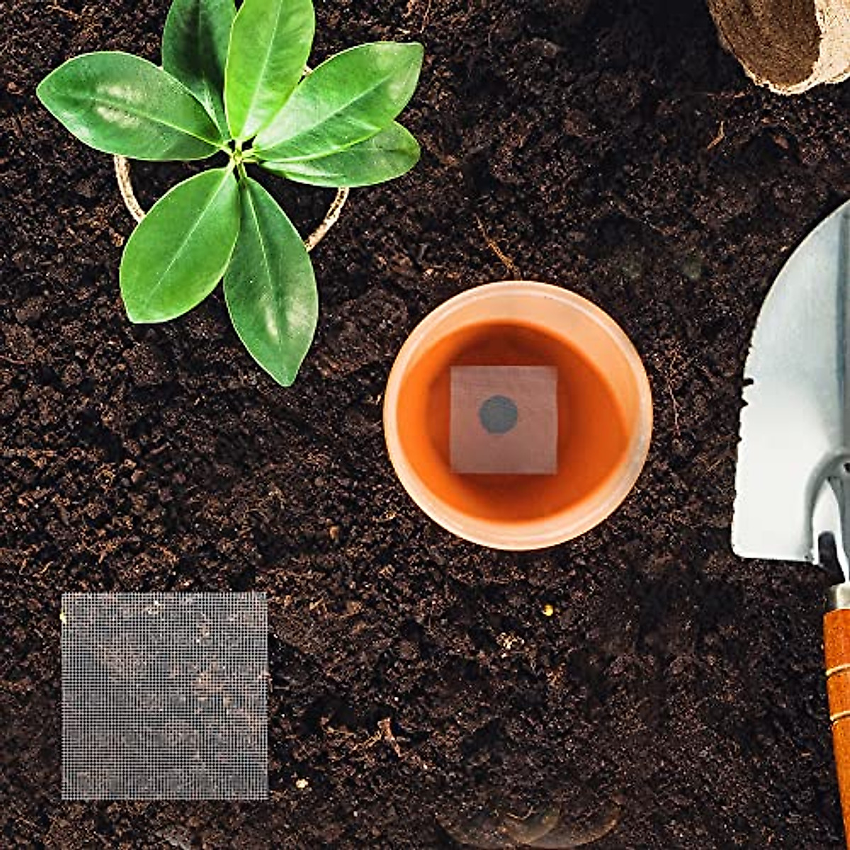 ORIMERC 50 Pcs 4 x 4 inch Plant Pot Drainage Hole Mesh Pad Screen with 30 feet Self Watering Hydroponic Wick Cord DIY Vacation Automatic Waterer Sitter Potted Bonsai Succulent Flower Bottom Grid Mat