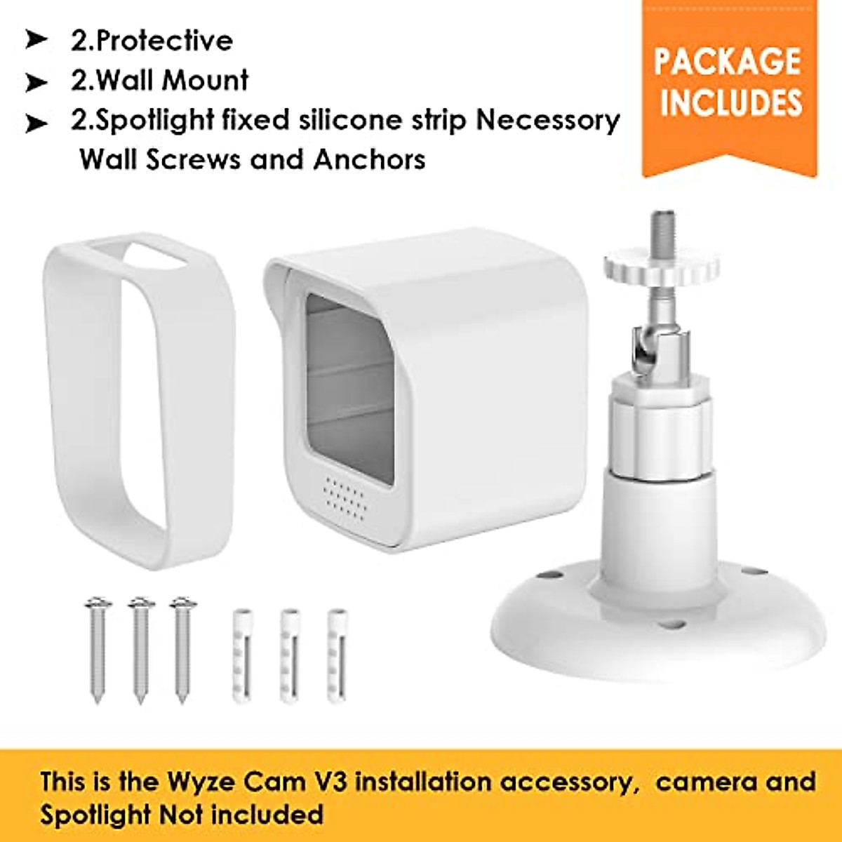 All-New Wall Mount for Wyze Cam V3 Camera (2-Pack),Compatible Wyze Spotlight Indoor/Outdoor Security Accessories Weatherproof Protective Cover and 360° Adjustable mounting Bracket Housing, White
