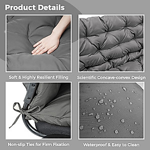 Homaisson Swing Replacement Cushion, Outside Bench Cushion with Backrest, 2-3 Seater Cushion with 8 Ties for Outdoor Furniture, 59 x 39 x 4 Inches Porch Swing Cushion Garden Bench