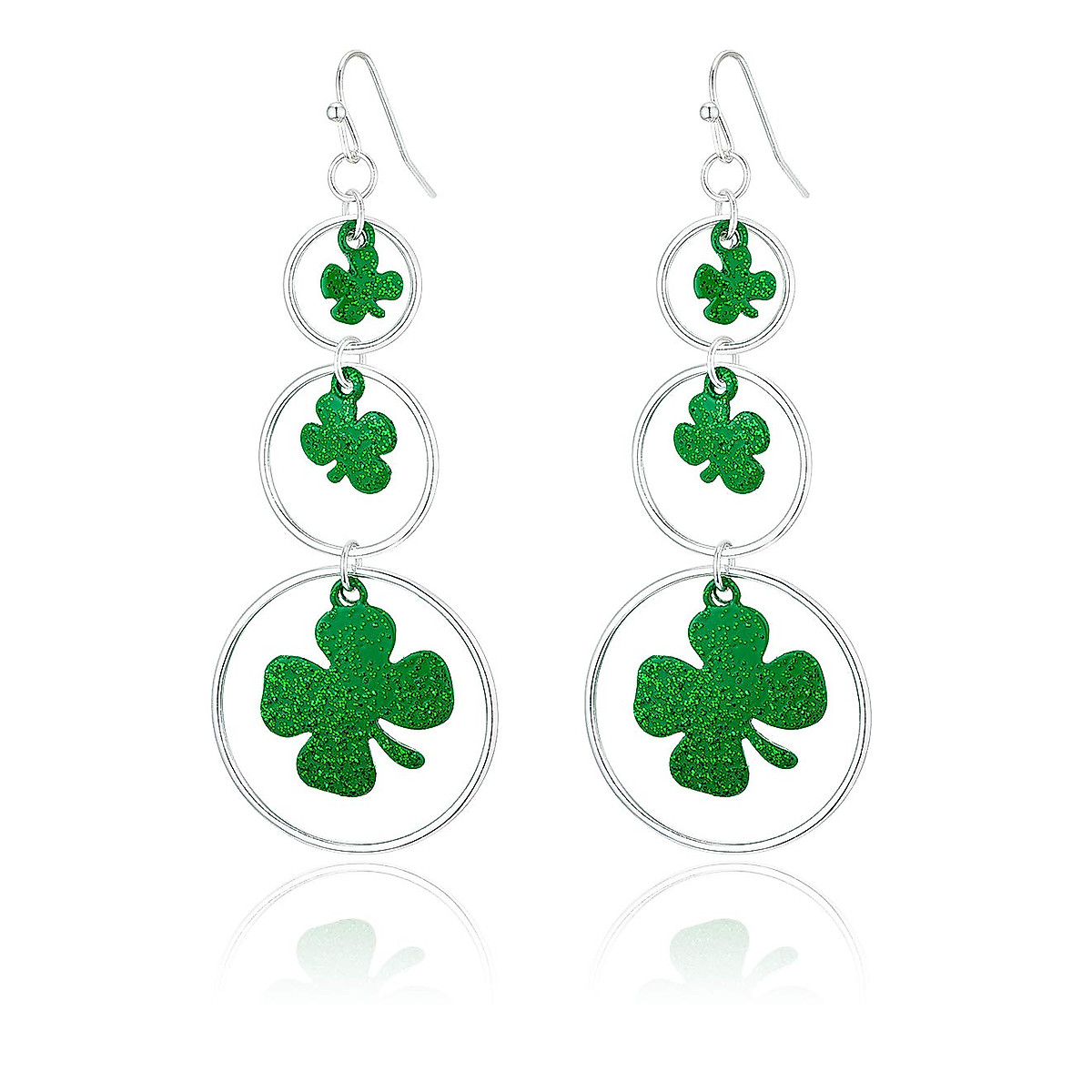RareLove Silver Plated Interlocking Circle Shamrock Piercing Dangle Earrings Alloy St Patrick's Day Gift For Women
