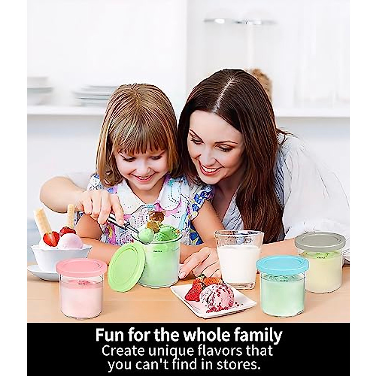 JDPNJSI Containers Replacement for Ninja Creami Pints and Lids - 4 Pack, 16oz Compatible with NC301 NC300 NC299AMZ Series Ice Cream Maker, BPA Free and Dishwasher Safe, Grey/Blue/Pink/Green