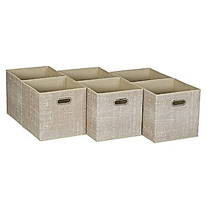 Household Essentials 6 Pack Fabric Storage Bins with Handle, Tan Mix