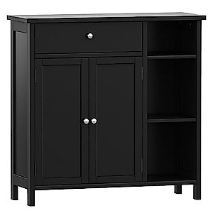 Irontar Bathroom Cabinet with Doors, Bathroom Floor Cabinet with Drawer & Adjustable Shelf, Kitchen Cupboard Storage for Living Room, Entryway, Black