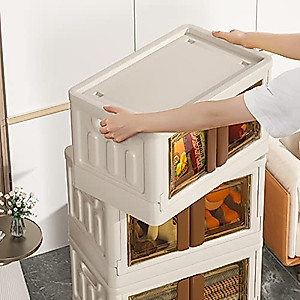 Plastic Storage Container, 34 Qt Large Capacity Folding Storage Bins, Stackable Storage Box with Lid and Lashing Buckles, Dorm Room Essentials, Space Saving Organizer with Wheels & Handles (3 pack)