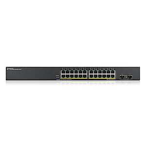 Zyxel 24 Port PoE Switch Gigabit Ethernet Smart- Managed, with 24x PoE+ @ 170W, 2x SFP, Rackmount, Limited Lifetime Protection (GS1900 - 24HPV2)