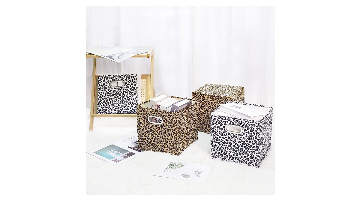 ANMINY 4PCS Leopard Print Storage Bins - Stylish & Durable
