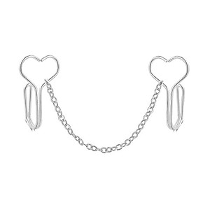 Fuqimanman2020 4pcs African Fake Nose Rings Clip Set, Fake Septum Ring with Heart Nose Chain Cuff CZ Crystal Studs Nostril No Piercing Body Jewelry for Women-Silver