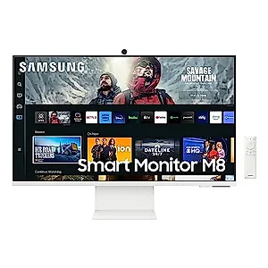 SAMSUNG 32" M80C UHD HDR Smart Computer Monitor Screen with Streaming TV, Slimfit Camera Included, Wireless Remote PC Access, Alexa Built-in (LS32CM801UNXZA),Warm White