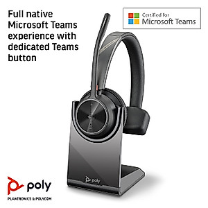 Poly - Voyager 4310 UC Wireless Headset + Charge Stand (Plantronics) - Single-Ear Headset- Connect to PC/Mac via USB-C Bluetooth Adapter, Cell Phone via Bluetooth-Works w/Teams (Certified), Zoom&More