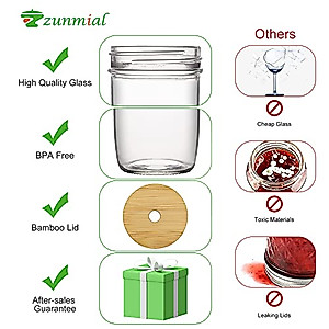 zunmial 4 Pack Smoothie Cup, Boba Cup, 24oz Mason Jar with Lid and Straw, Mason Jar Cups, Bubble Tea Cups, Mason Jar Drinking Glasses