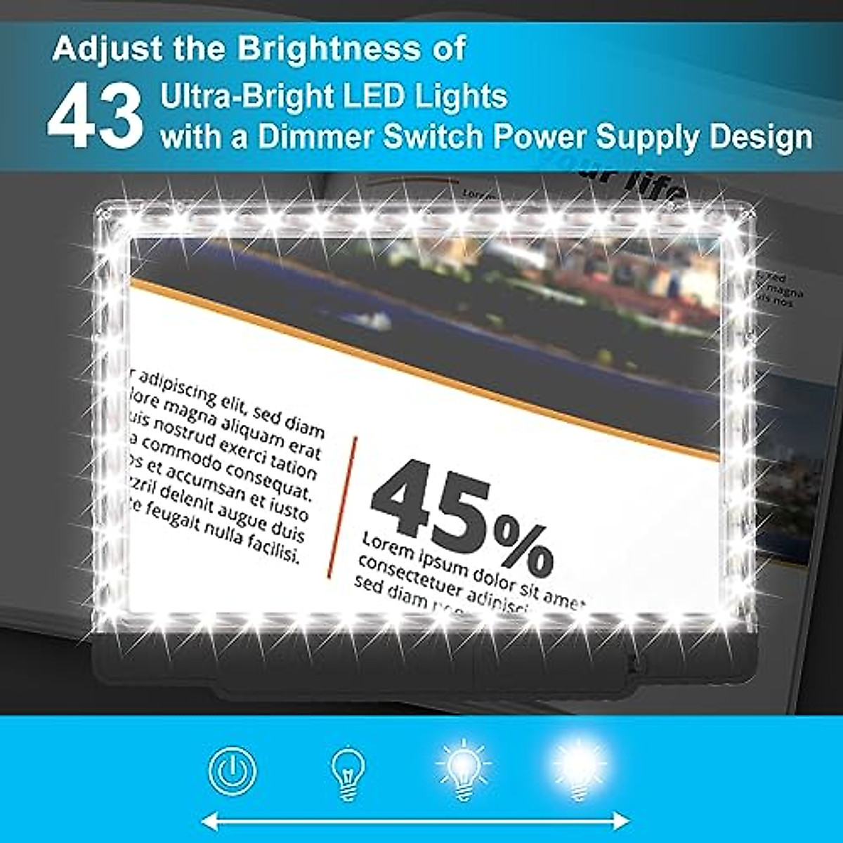 5X Magnifying Glass with Light 43 Ultra-Bright LEDs, Large Page Magnifying Glass for Reading, Lightweight Handheld Magnifier for Elderly People,Low Vision,Book Lovers