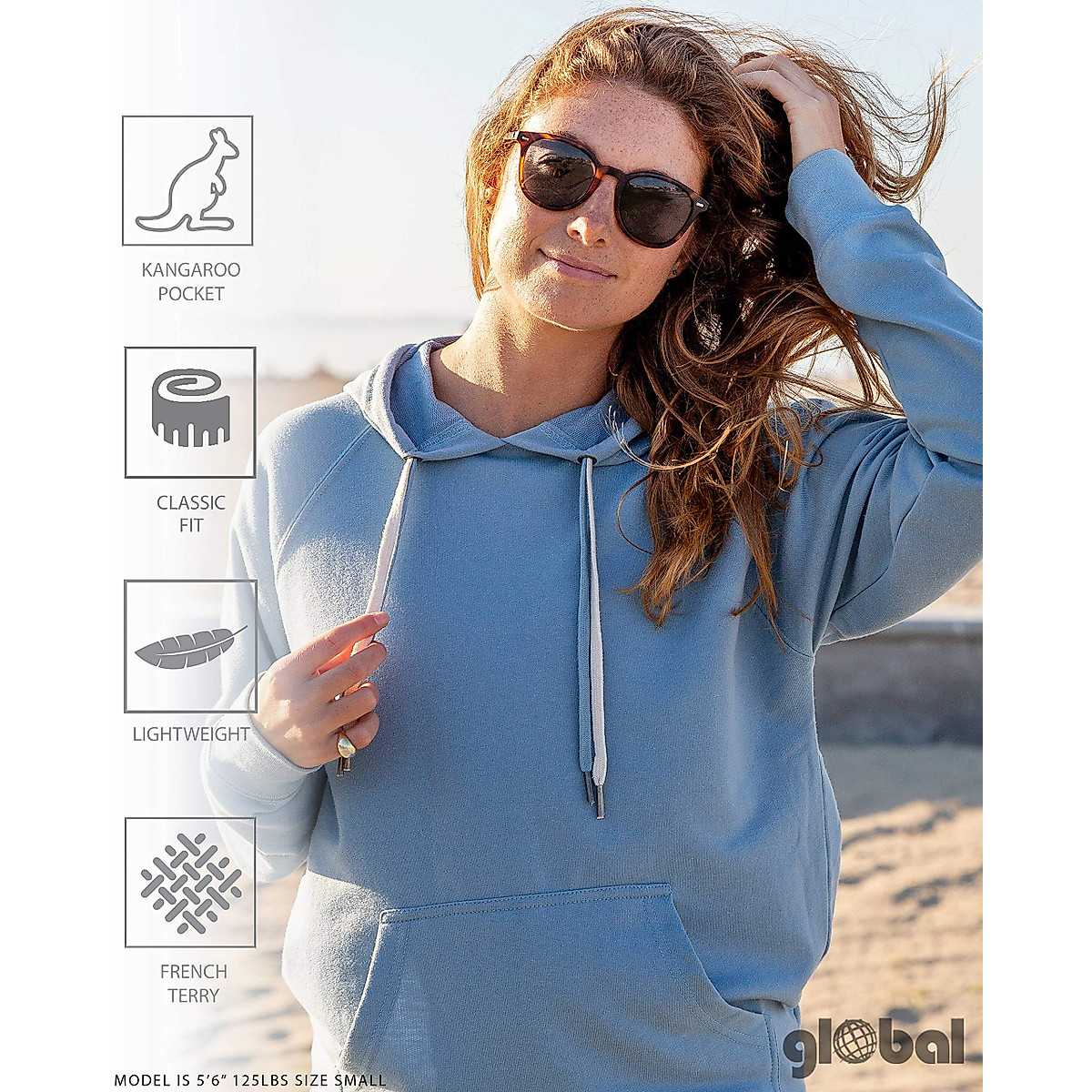 Global Blank French Terry Sweatshirts for Women, Lightweight Pullover Hoodie, Olive Green, Medium