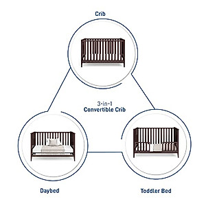 Graco Melbourne 3-in-1 Convertible Crib (Espresso) – Converts from Baby Crib to Toddler Bed and Daybed, Fits Standard Full-Size Crib Mattress, Adjustable Mattress Support Base