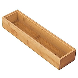 mDesign Slim Wooden Bamboo Drawer Organizer - 12" Long Stackable Storage Box Tray for Kitchen Drawers/Cabinet - Utensil, Silverware, Spatula, Flatware Holder - Echo Collection, 4 Pack, Natural Wood