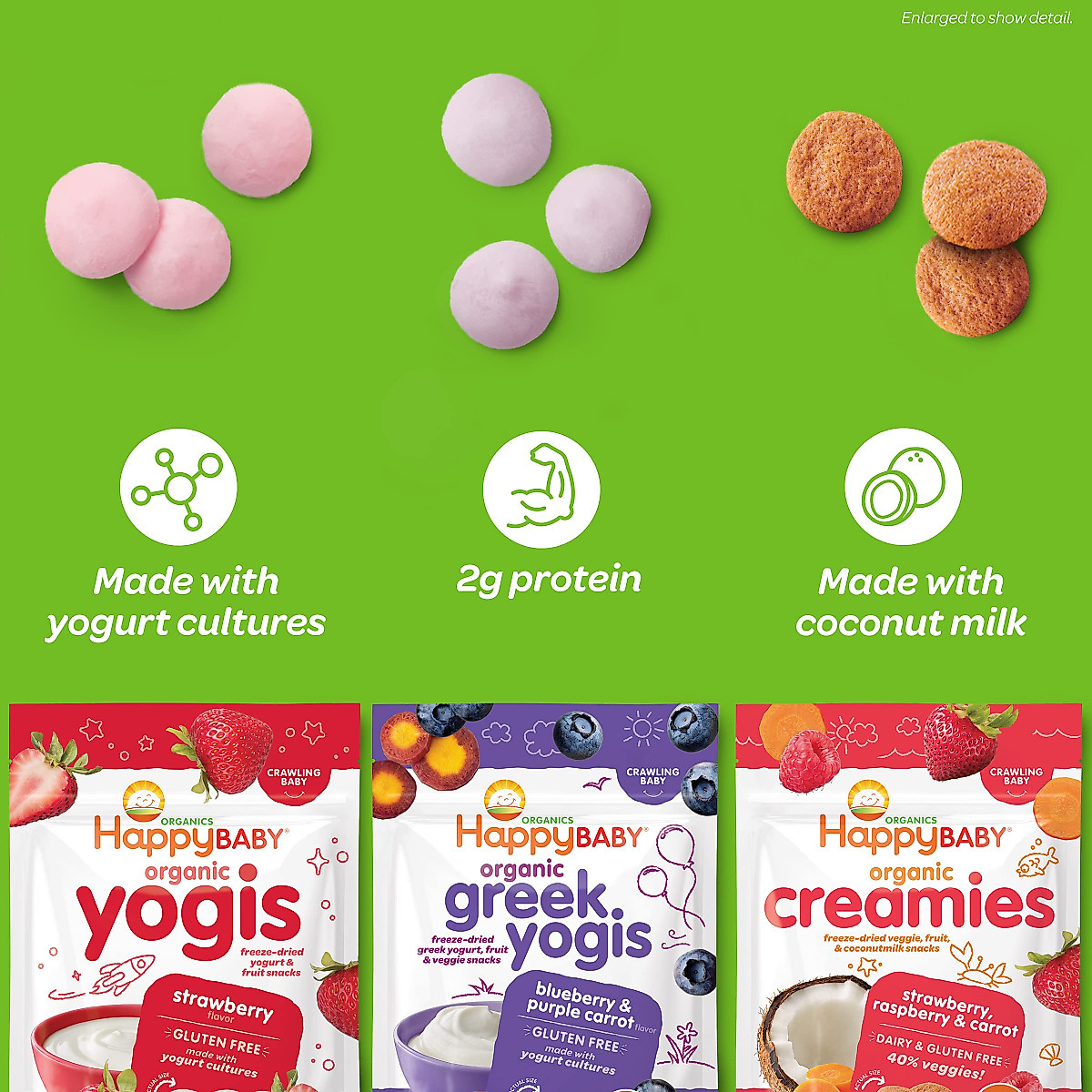 Happy Baby Organics Baby Snacks, Greek Yogis, Freeze Dried Yogurt &Veggie Fruit Snacks, Gluten Free Babies 9+ Months, Blueberry & Purple Carrot, 1 Ounce