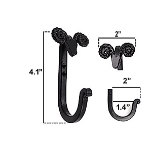 The Metal Magician Sheep Headed Iron Hooks Wall Mount Black Hanger Set of 3 Heavy Duty Towel Holder for Hanging Hats, Coat, Keys, Clothes, Bags Closet Hooks for Bathroom, Kitchen, Entryway