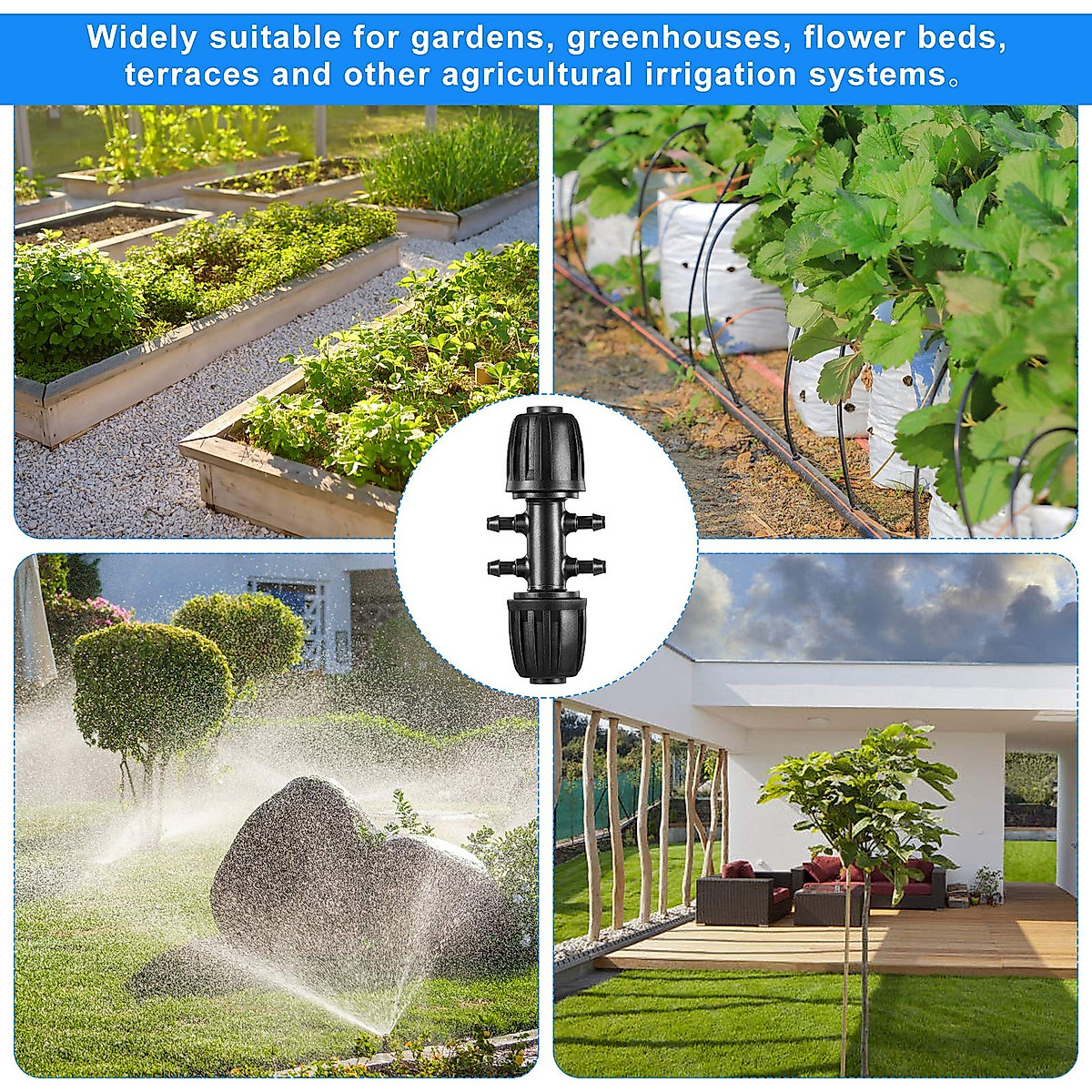 Drip Irrigation Barbed Tee 10 Pieces 1/2 Inch to 1/4 Inch Adapter Irrigation Tubing Connector Barbed Locking Fittings Fits 16 mm Drip Tape Tubing (Black)