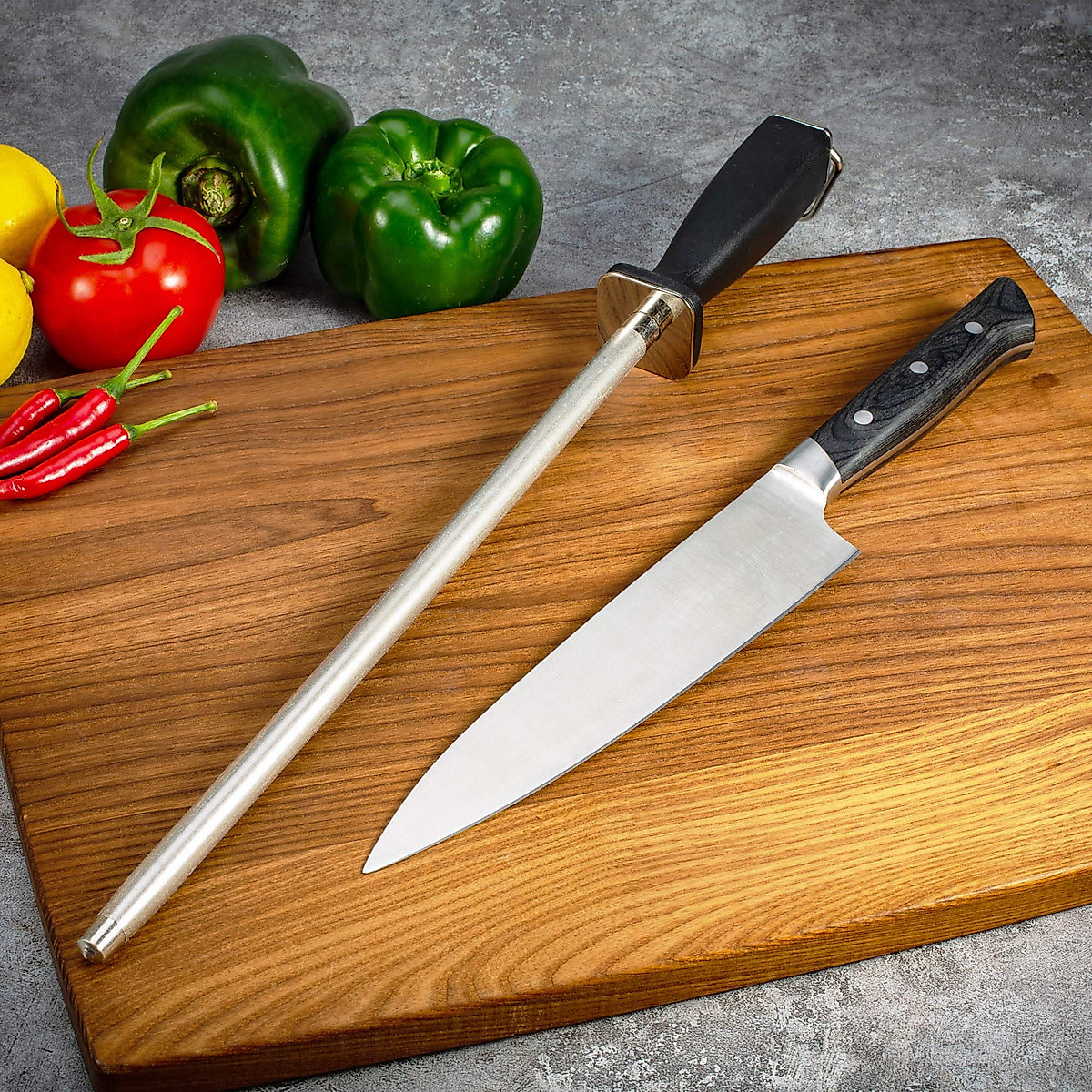 Superior Knife Sharpening Rod, 10 Inch Professional Diamond Brushed Sharpening Steel