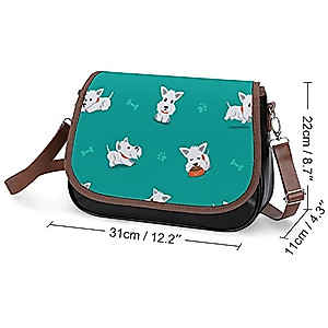 Satchel Bag For Women Cartoon White Scottish Terrier Dog Waterproof Leather Crossbody Handbag Messenger Bag For Ladies
