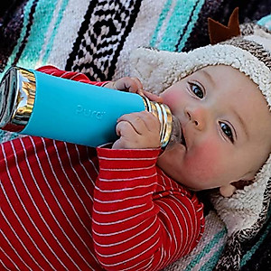 Pura Kiki 11oz/325ml Stainless Steel Infant Bottle w/Sleeve, Medium-Flow Nipple, for Babies 3 Months & Up - Aqua