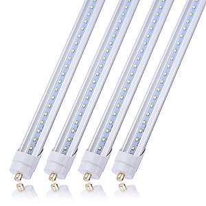 JOMITOP 8ft Led Tube Light,T8 LED Light Bulb 8 foot, 45W (100W Equivalent),Single Pin FA8 Base Led Shop Lights,Dual-Ended Power, Cold White 6000K, 5400LM, Clear Cover, AC 85-277V 4 Pack
