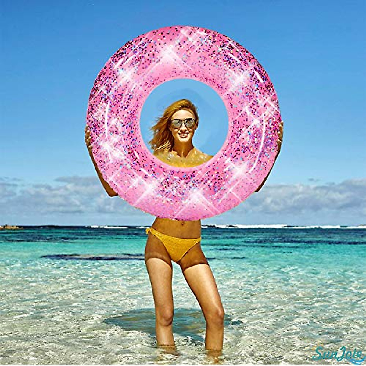 Boxgear Pink Glitter Swim Ring for Pool Beach Lake Glitter Pool Inflatable Swim Tube Glitter Swim Ring for Kids, Adults Glitter Pool Floating Tube Inflatable Pool Float Glitter Pool Ring (48 Inch)
