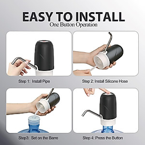 Rechargeable Water Bottle Pump, 5 Gallon Water Jug Dispenser Pump with USB Charging, Portable Automatic Water Dispenser for 5 Gallon Bottle, Ideal for Home,Office, Camping(Black)