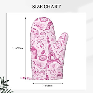 Custom Silicone Oven Mitts with Name France Paris Eiffel Heat Resistant Non-Slip Cotton Lining Oven Gloves Set of 2 Comfort Safety Durable Kitchen Pot Holder for BBQ Cooking Baking