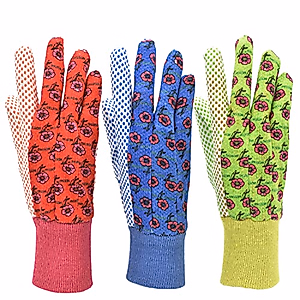 G & F 1852-3 Women Soft Jersey Garden Gloves, Women Work Gloves, 3-Pairs Green/Pink/Blue per Pack