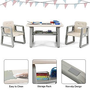 Costzon Kids Table and Chair Set, Children Activity Table & 2 Chairs w/Storage Rack for Toddler Arts, Crafts, Reading, Drawing, Playroom, Preschool, Gift for Boys & Girls, Toddler Table and Chair Set