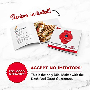 DASH Mini Maker Portable Grill Machine + Panini Press for Gourmet Burgers, Sandwiches, Chicken + Other On the Go Breakfast, Lunch, or Snacks with Recipe Guide - Red