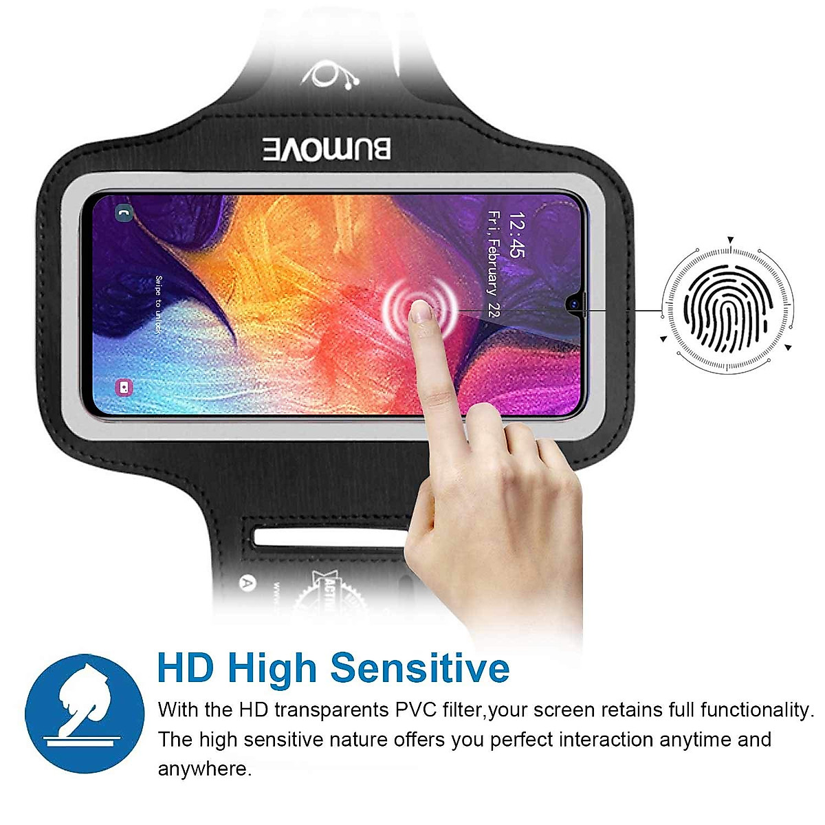 Galaxy A54, A14, A13, A12 Armband, BUMOVE Gym Running Workouts Sports Phone Arm Band for Samsung Galaxy A53 A32 A14 A13 A12 A03s with Card Holder (Black)