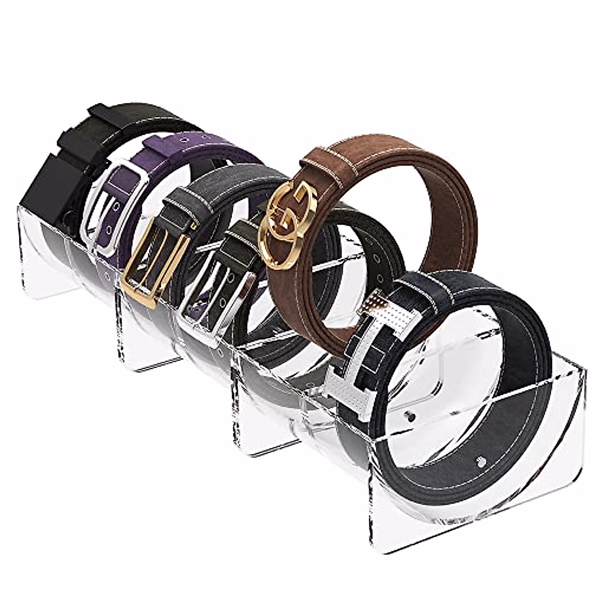 Belt Organizer, OFFSIR Belt Rack Storage Holder 6 Packs Acrylic Clear Display Case Container with Magnet, Detachable Belt Organizer for Closet Drawer Men& Women Belts Tie Bow Tie