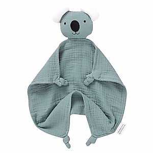 LAWKUL Baby Loveys Security Blankets Organic Cotton Muslin Soft Lovie Cuddly Lovies for Infants Unisex Boy Girls Koala Green