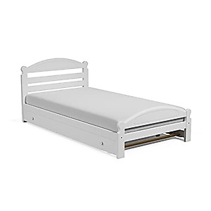 Twin Trundle Bed White Finish Solid Pine Wooden Arizona Trundle Bed 39 x 75 in Wooden Slats Support Unfinished Bedroom Single Wooden Bed Frame Hand Finished