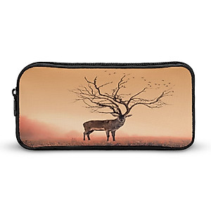 Dry Tree Like Red Deer Stag Pencil Case Pencil Pouch Coin Pouch Cosmetic Bag Office Stationery Organizer