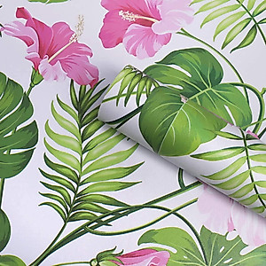 17.7x117 Inches Self Adhesive Vinyl Decorative Tropical Floral Shelf Liner Dresser Drawer Cabinets Liner Furniture Paper Sticker Peel and Stick Tropical Wallpaper for Walls Table Crafts