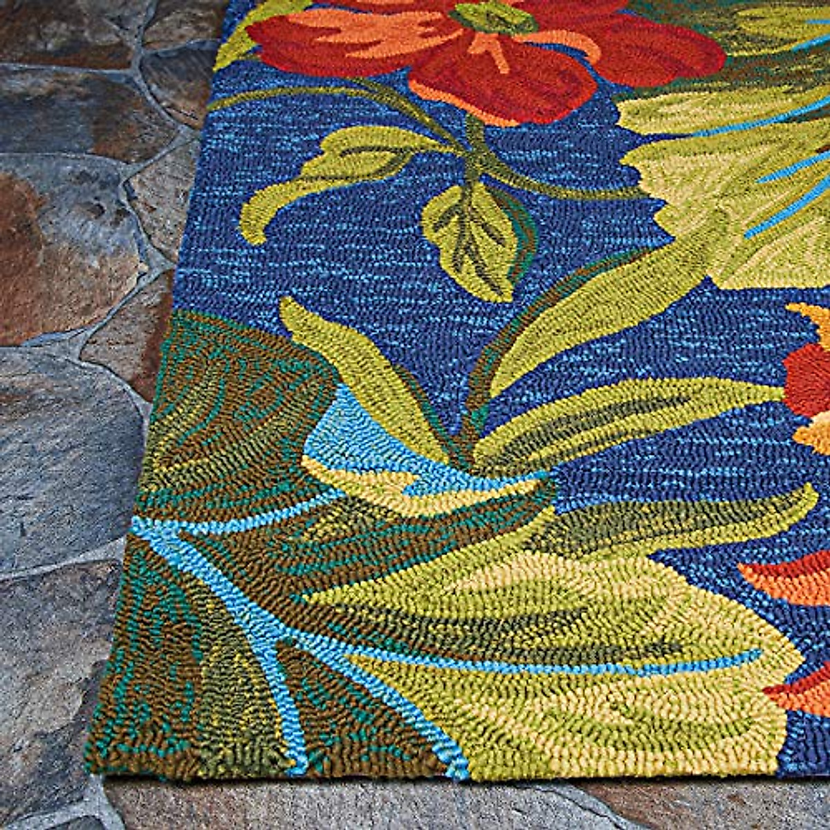 Couristan Covington Tropical Orchid Indoor/Outdoor Area Rug, 5'6" x 8', Azure/Forest Green/Red