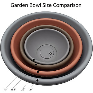 The HC Companies 20 Inch Large Garden Bowl Planter - Shallow Plant Pot with Drainage Plug for Indoor Outdoor Flowers, Herbs, Warm Gray
