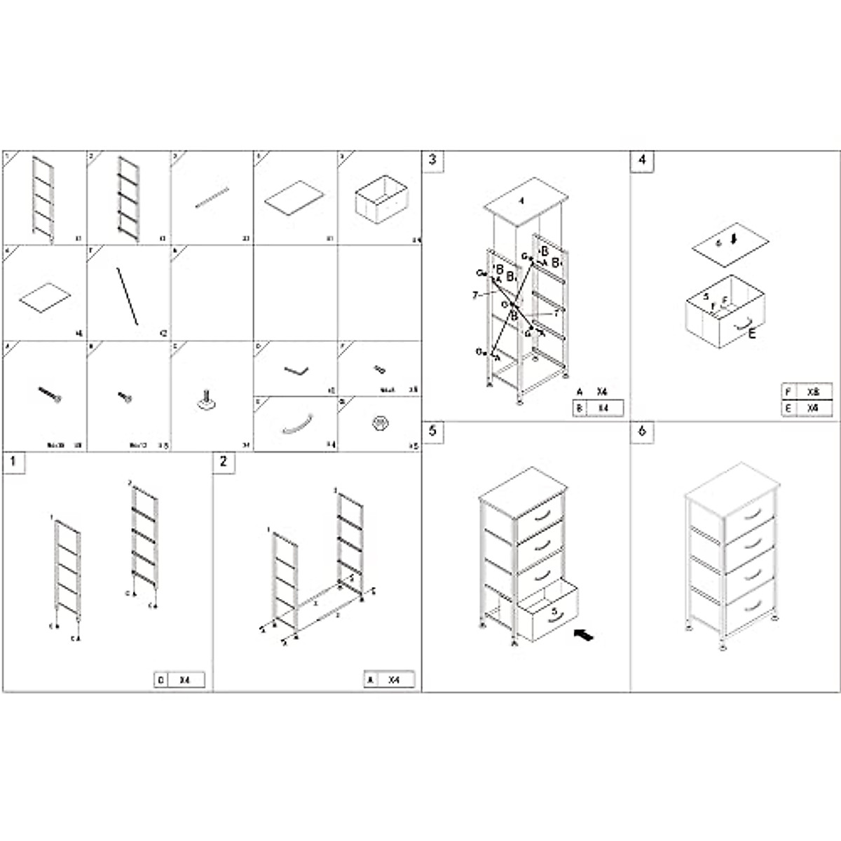 AZL1 Life Concept 4 Drawers Fabric Dresser Storage Tower, Organizer Unit for Bedroom, Closet, Entryway, Hallway - Dark Grey